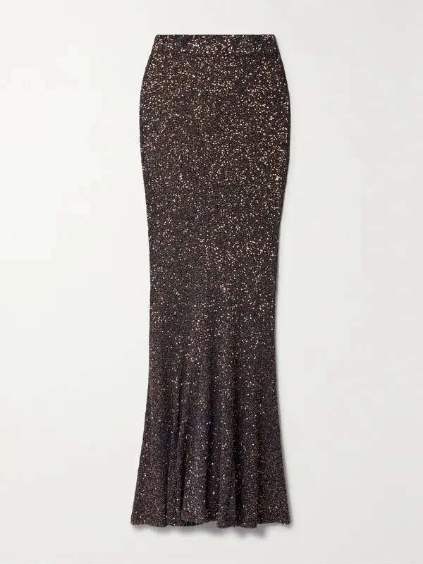 Balenciaga Sequined Maxi Skirt - Brown