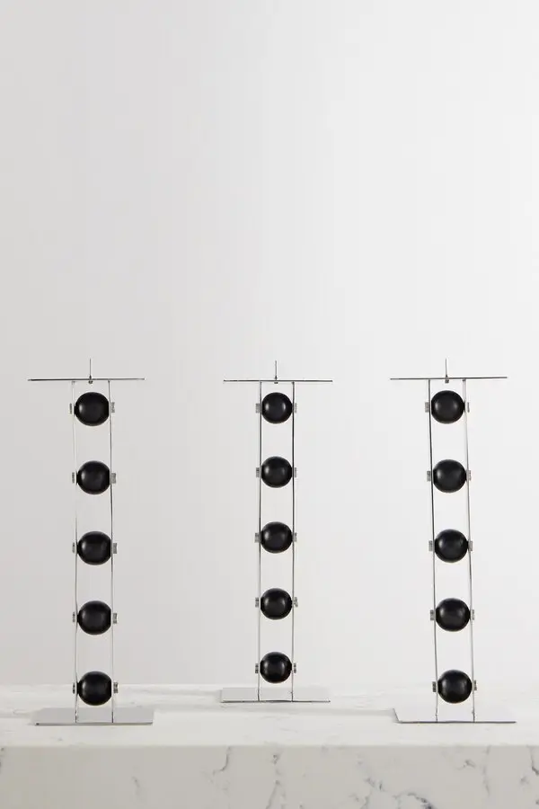 FOURTH STREET Set Of Three Iron And Steel Candlesticks