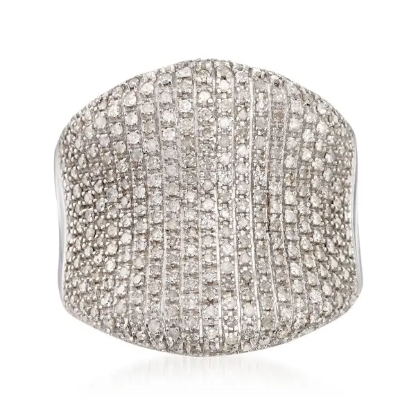 Buy ROSS-SIMONS Pave Diamond Concave Ring In Sterling - Silver At 28% ...