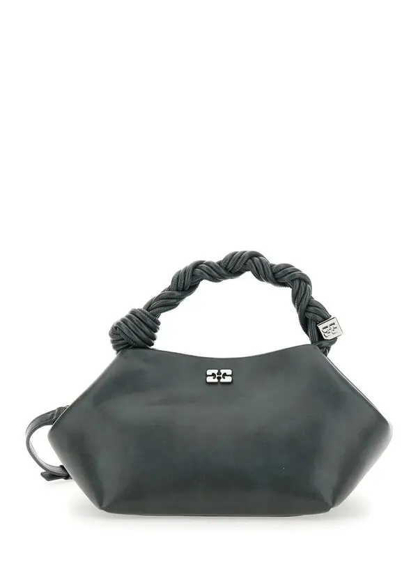 GANNI Leather 'bou' Handbag With Braided Top Handle - Grey