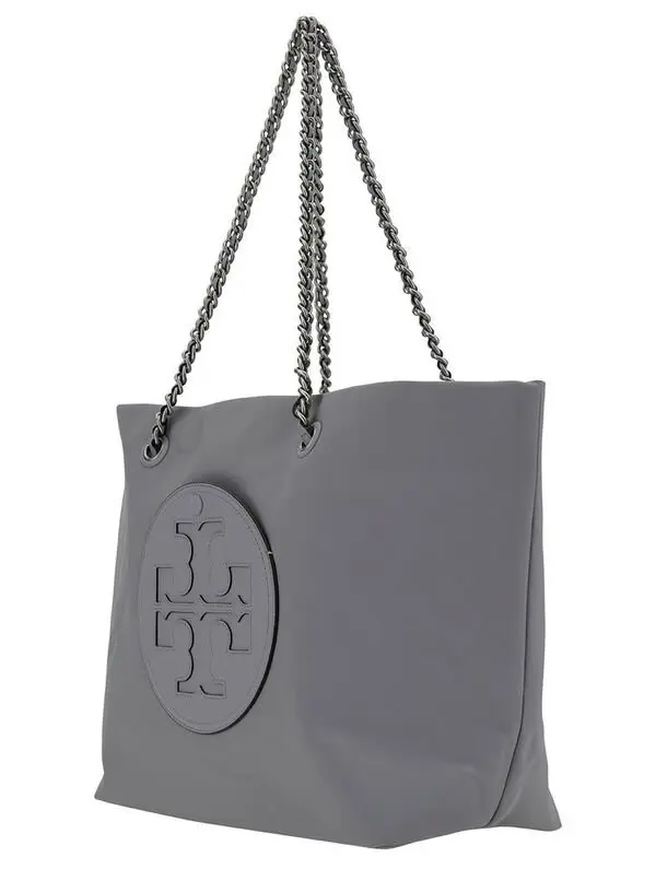 Tory Burch Ella' Tote Bag With Logo Patch In Nylon In Grey 33