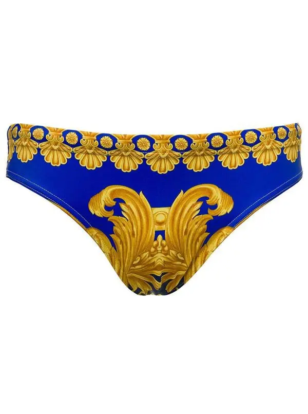 Buy Versace E And Yellow Swim Briefs With All-over Barocco Print In ...