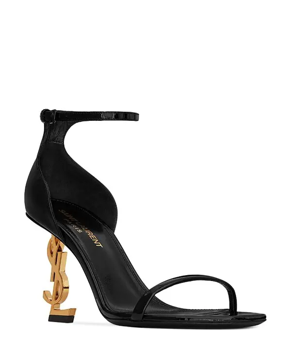 Saint Laurent Opyum Sandals In Patent Leather - Black/gold Patent