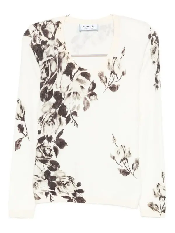 Blumarine Floral Print Sweater - White
