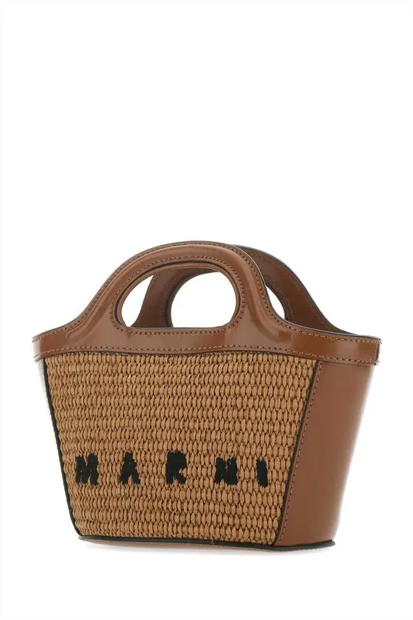 Marni Two-tone Leather And Straw Handbag