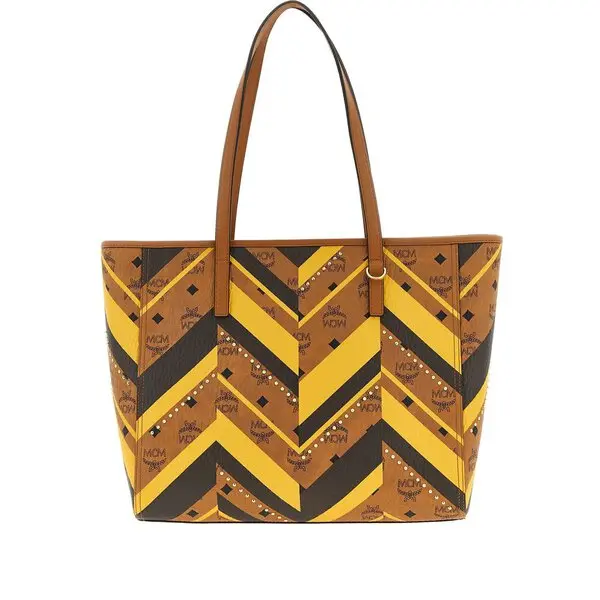 Mcm Tote Bag With Stud Embellishment - Brown/yellow