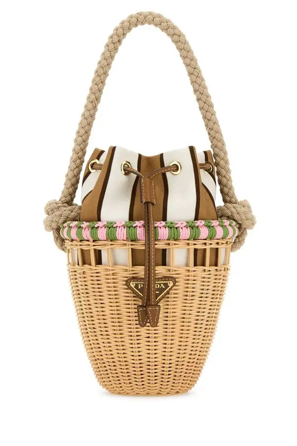 Prada Wicker Mini Bucket Bag - Beige O Tan