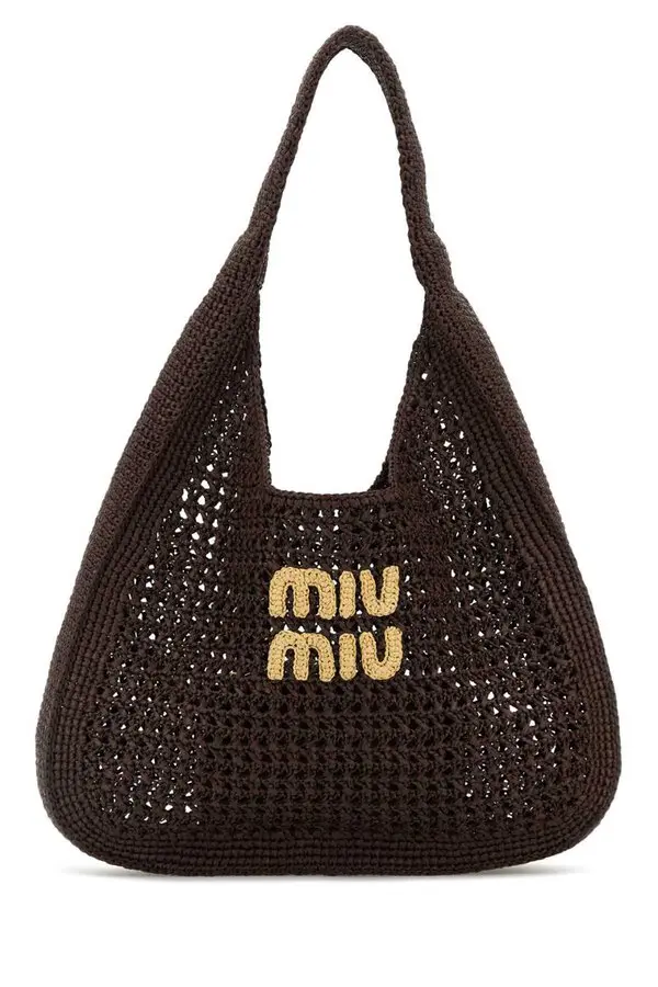 Miu Miu Crochet Raffia Shopper - Brown