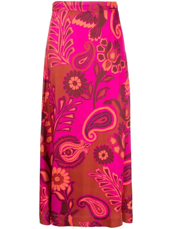 Farm Rio Bold Floral Satin Maxi Skirt - Pink | Editorialist
