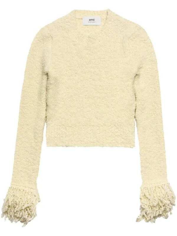 Ami Fringed-trim Cropped Jumper - Neutrals