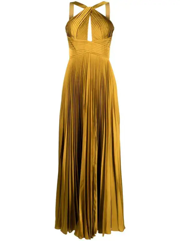 Marchesa Pleated Foil Gown In Gold - 60% Off | Editorialist