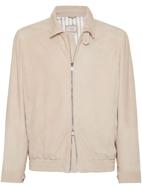 Brunello Cucinelli Leather Bomber Jacket - Neutrals