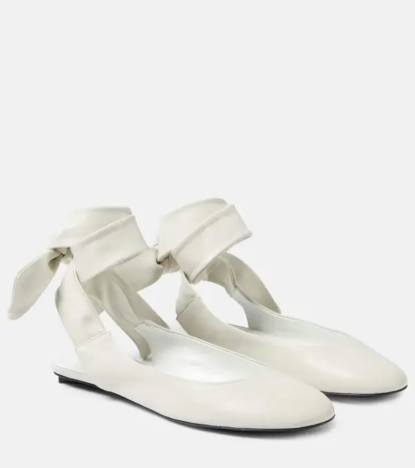 Attico Bridal Cloe Leather Slingback Flats - White