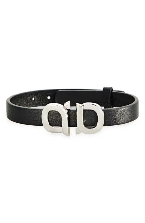 FERRAGAMO Double Gancio Leather Bracelet - Nero/pld