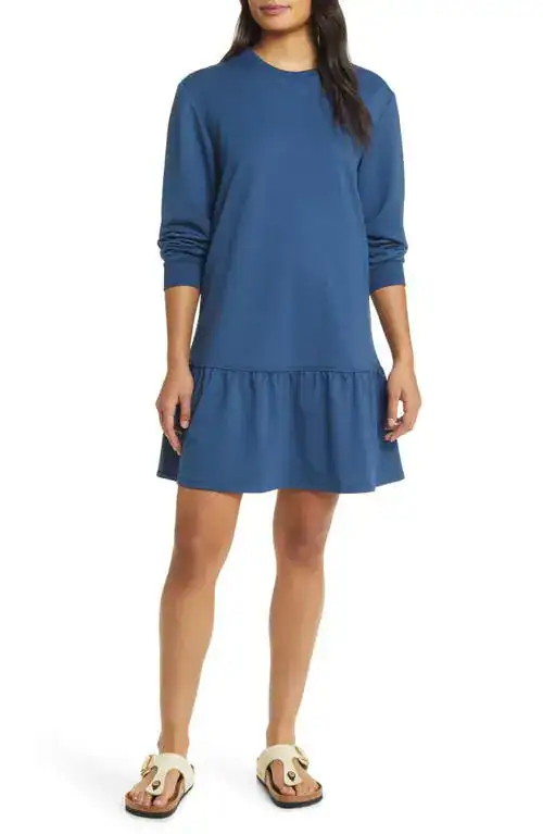 Caslon(R) Long Sleeve Drop Waist Sweatshirt Dress In Blue Ensign