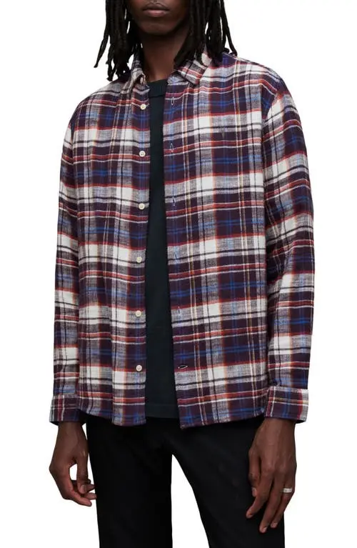 All Saints Lakeshort Plaid Flannel Button-up Shirt - Sage Purple