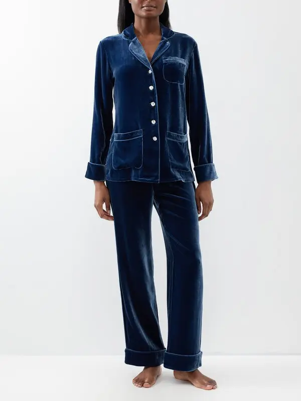 Olivia Von Halle Coco Silk-velvet Pyjamas - Blue | Editorialist