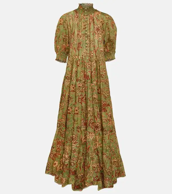 Zimmermann Junie Floral Cotton Maxi Dress In Green - 20% Off | Editorialist