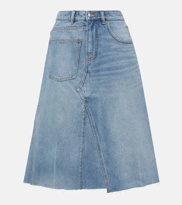 Tory Burch Deconstructed Denim Midi Skirt - Blue