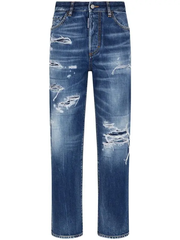Dsquared2 Ripped Straight-leg Jeans - Blue