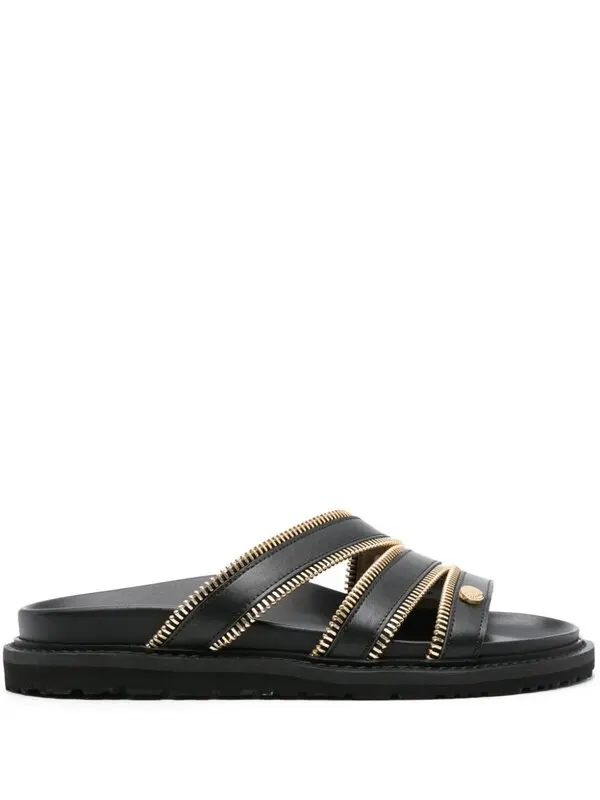 Moschino Zip-embellished Leather Slides