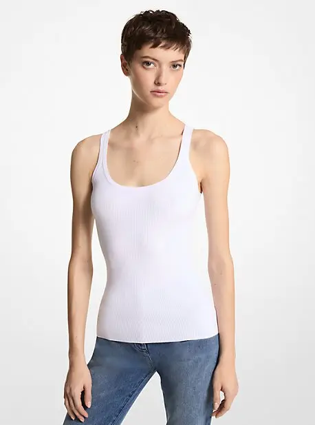 Michael Kors Ribbed Stretch Viscose Tank Top - White