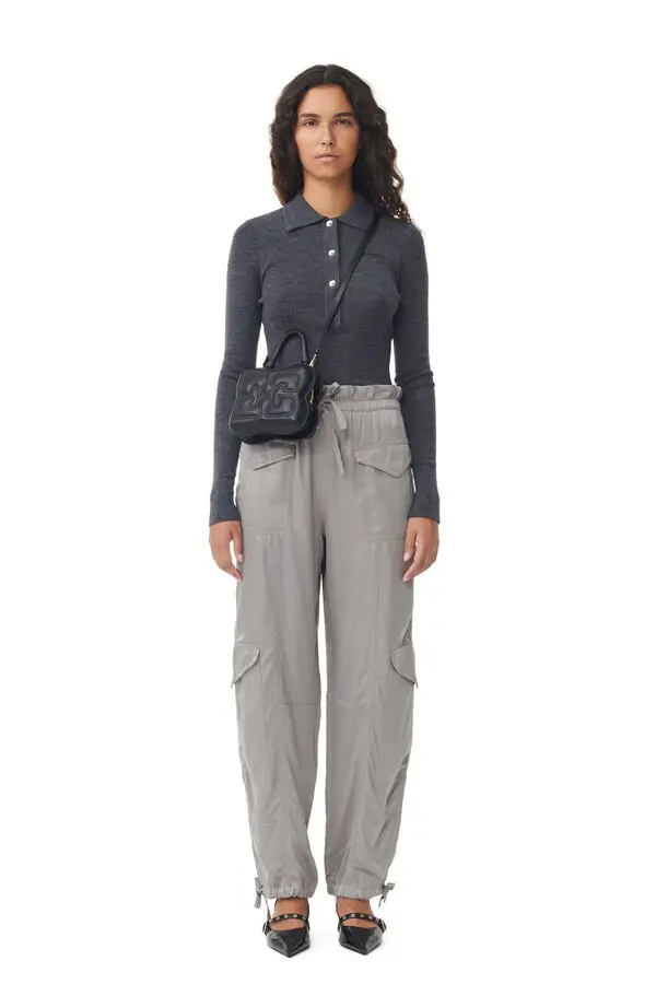 GANNI Washed Satin Trousers - Frost Gray