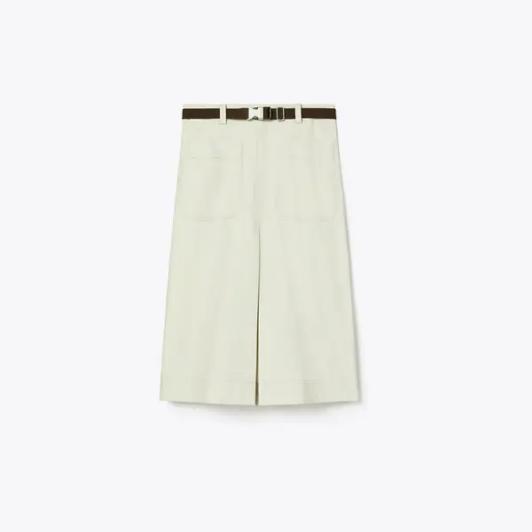Tory Burch Pleated Cotton Twill Skirt - Stone