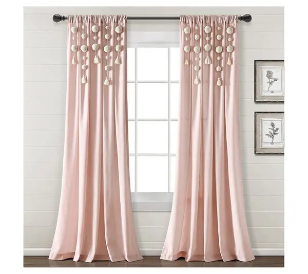 LUSH DECOR Boho Pom Pom Tassel Curtain By