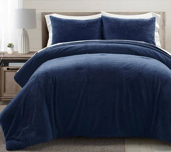 LUSH DECOR Modern Solid Faux Fur All Season Com Forter King
