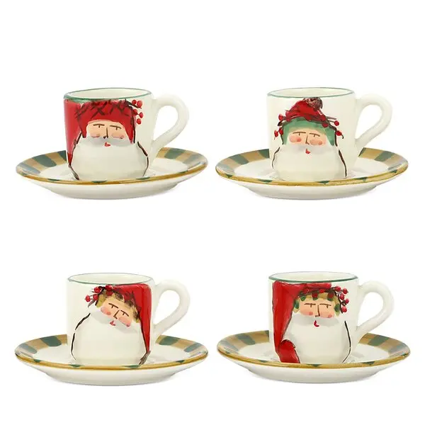 VIETRI Old St. Nick Assorted Espresso Cups & Saucers, Set Of 4