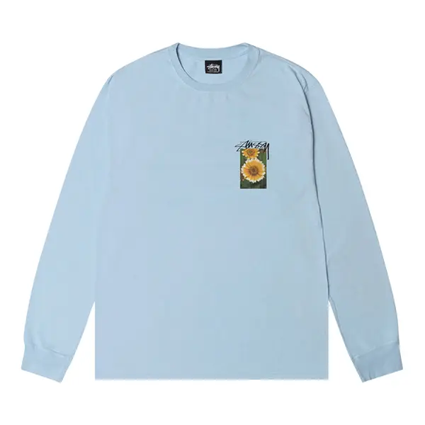 StÜssy Flower Grid Pigment Dyed Long-sleeve Tee 'sky - Blue
