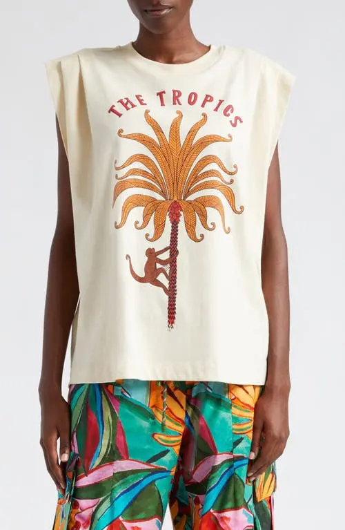 Farm Rio The Tropics Cotton Graphic Muscle T-Shirt - Sand | Editorialist