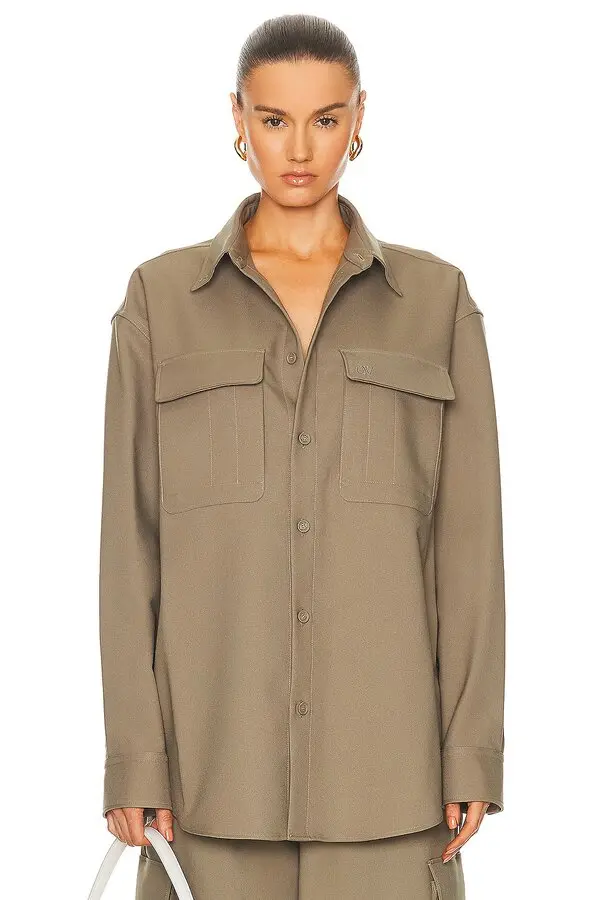 Off-White Drill Military Overshirt In Brown
