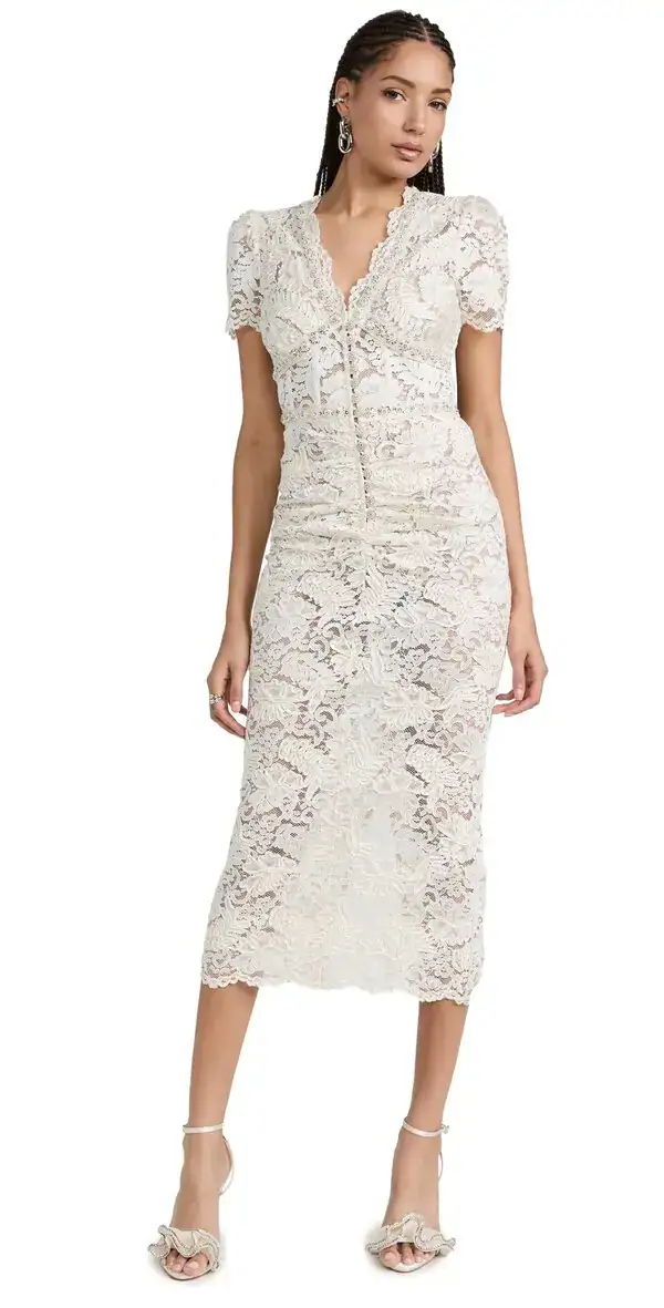 white christmas dresses Cream Tulle Lace Midi Dress – self-portrait-US main image 0