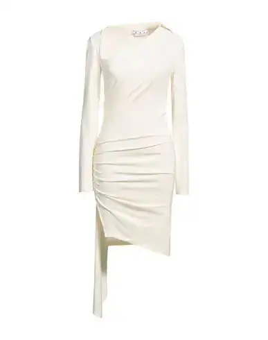 off white asymmetric dress Off White Asymmetric One-Shoulder Chiffon Gown with Waist Tie main image 1