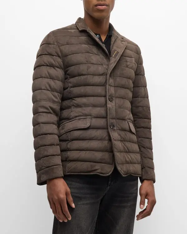 MOORER Channeled Suede Blazer - Grey