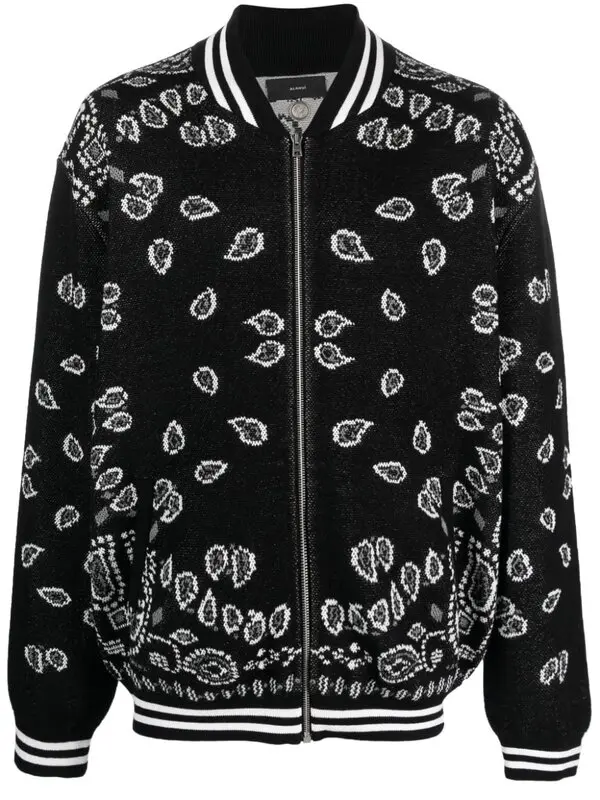 Alanui Intarsia-knit Zip-up Bomber Jacket - Black