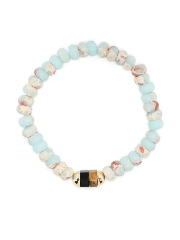 Luis Morais 14k Yellow Gold Hexagon Gemstone Beaded Bracelet - Blue