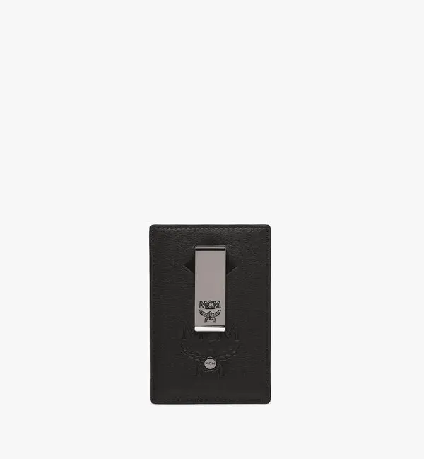 Mcm Aren Money Clip Card Case In Maxi Monogram Leather - Black