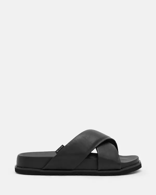 Allsaints Leather Grit Crossover Sandals Size In Black - 49  display picture 3