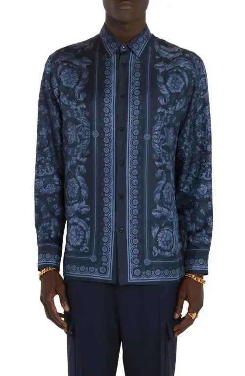 Versace Barocco Print Silk Button-up Shirt