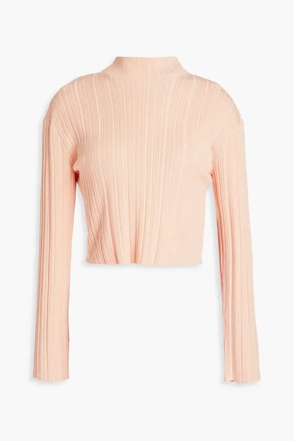 Maje Cropped Ribbed-knit Turtleneck Sweater - Blush