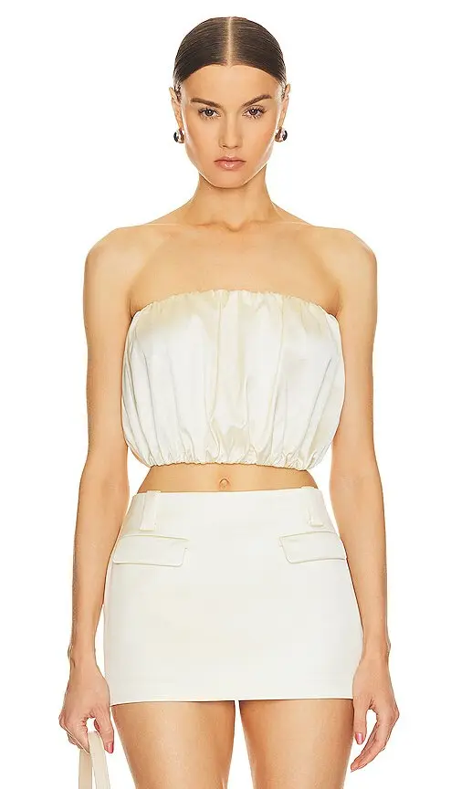 HELSA Heavy Satin Bubble Top - Bone