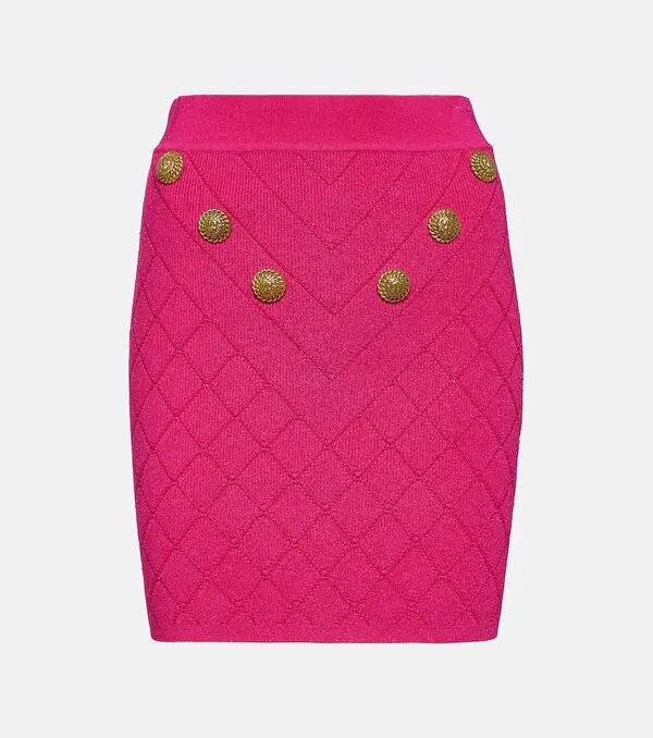 Balmain Embellished Knit Miniskirt - Pink