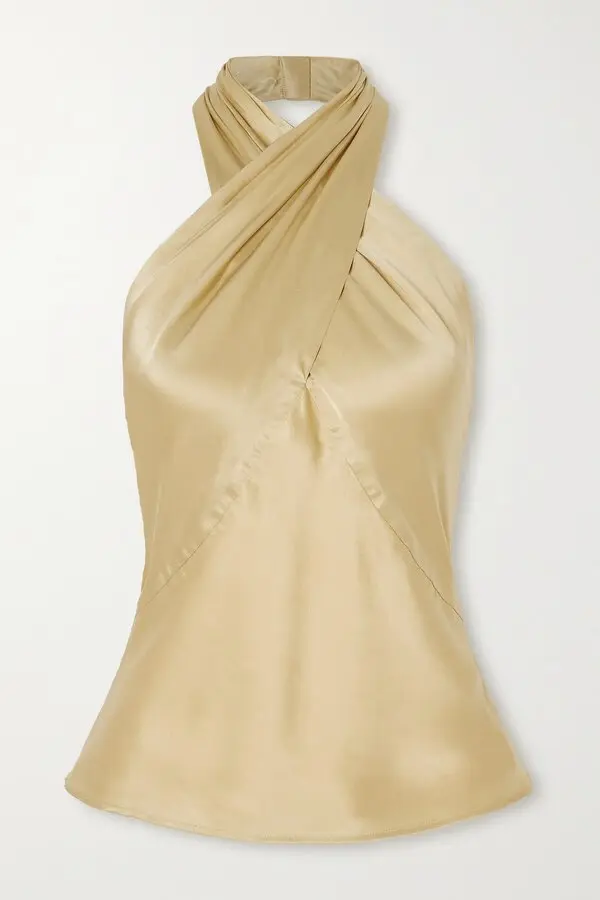 L'Agence Letitia Silk-charmeuse Halterneck Top