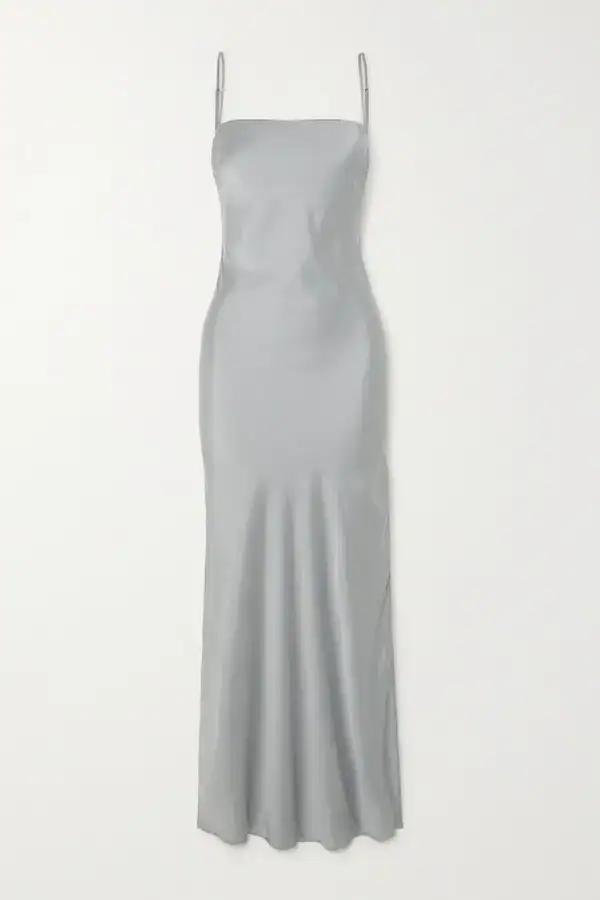 knee length dresses for ladies A-Line Straps Dusty Rose Satin Long Bridesmaid Dress – FancyVestido main image 1