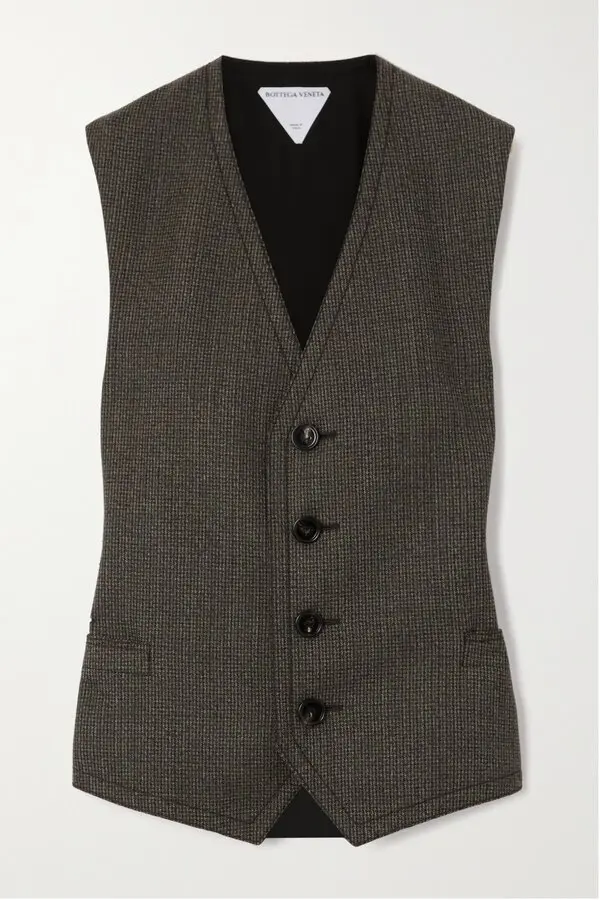 Bottega Veneta Houndstooth Wool-tweed Vest - Brown