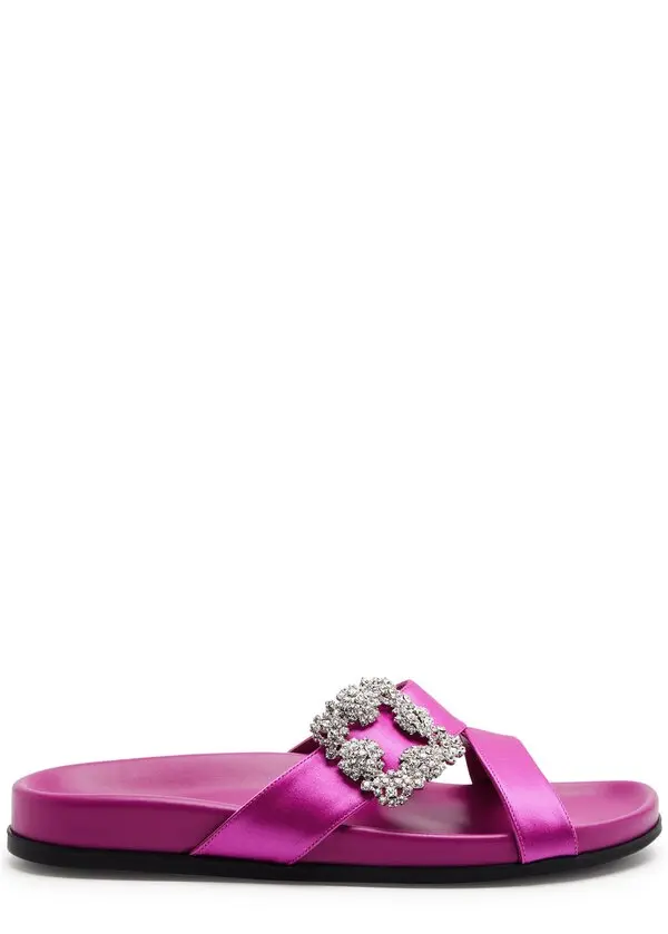 Manolo Blahnik Chilanghi Embellished Satin Sliders - Purple | Editorialist