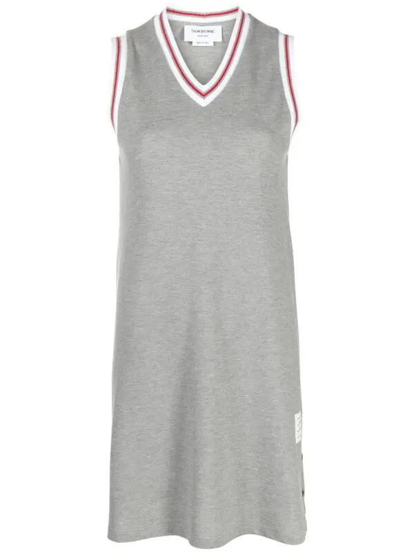 Thom Browne Stripe-trim Cotton Minidress - Grey